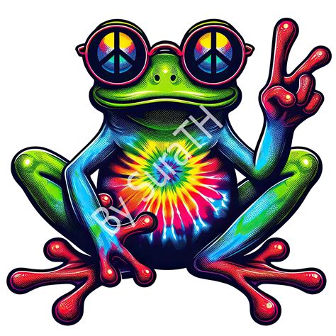 Hippie Frog Peace Sign Png Tie Dye Frog Clipart Colorful Frog Png