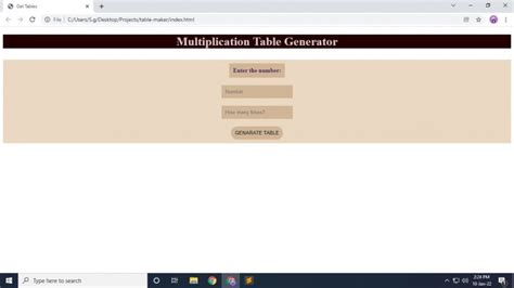 table generator project in javascript with source code and report