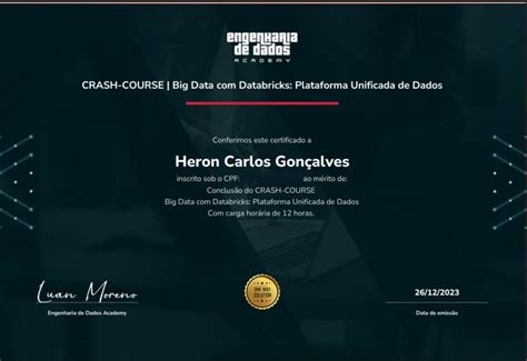 Treinamento Concluído Heron Carlos Gonçalves