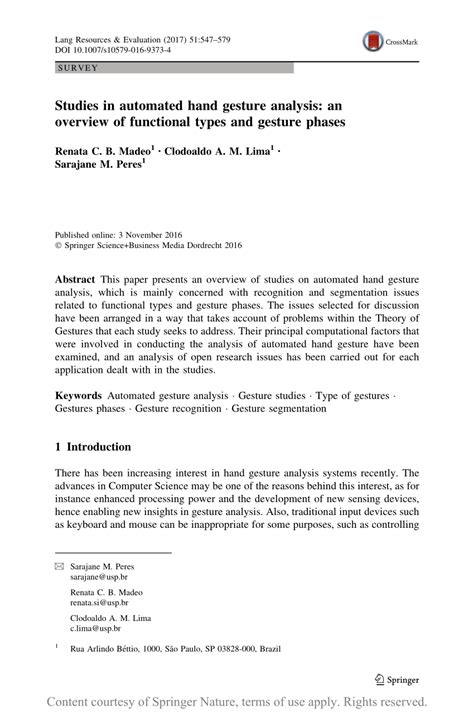 Studies In Automated Hand Gesture Analysis An Overview Of Functional