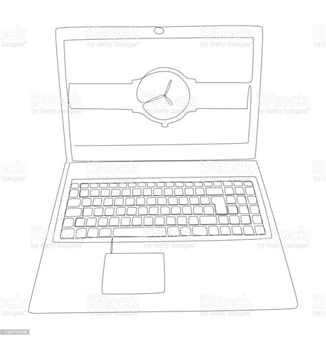 손목 시계와 노트북의 하나의 연속 라인 가는 선 그림 벡터 개념입니다 등고선 그리기 창의적인 아이디어 검은색에 대한 스톡 벡터