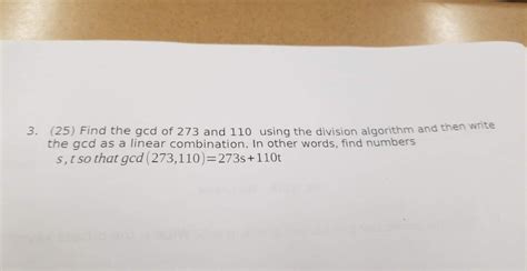 solved 3 25 find the gcd of 273 and 110 using the