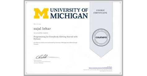 Sujal Lohar On Linkedin Pythonprogramming Courseracertification Universityofmichigan