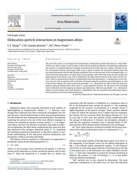 Pdf Dislocation Particle Interactions In Magnesium Alloys