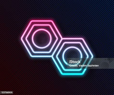 검은 색 배경에 격리 빛나는 네온 라인 육각 금속 너트 아이콘 벡터 일러스트레이션 강철에 대한 스톡 벡터 아트 및 기타 이미지