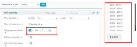 Price Range Filter WBW Price Range Filter Options