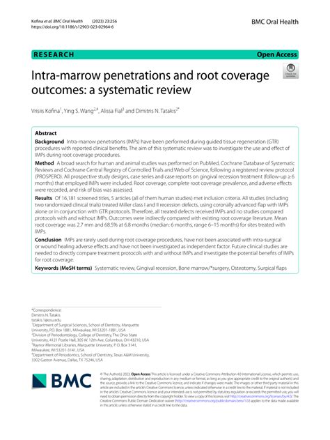 Pdf Bmc Oral Health Intra Marrow Penetrations And Root Coverage