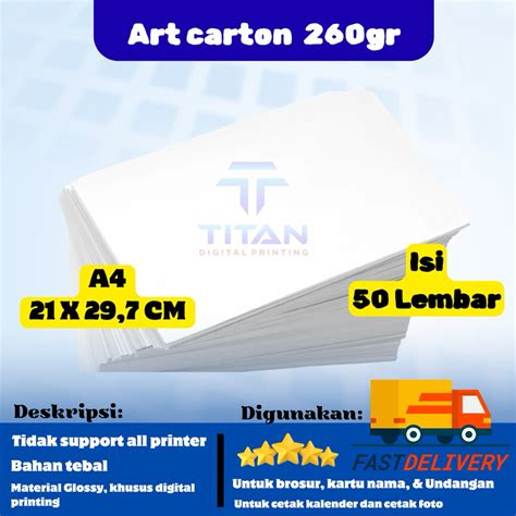 Jual Kertas Art Carton 260 Gsm A4 Isi 50 Lembar Art Carton 260 Gsm