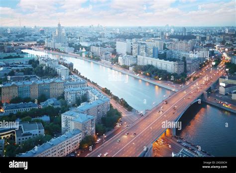 Moskva River And Building On Kotelnicheskaya Embankment At Evening In