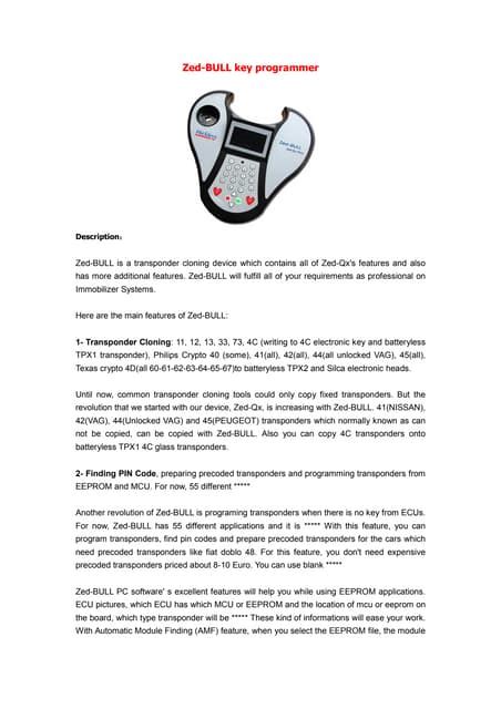 Zed Bull Key Programmer Function List Pdf