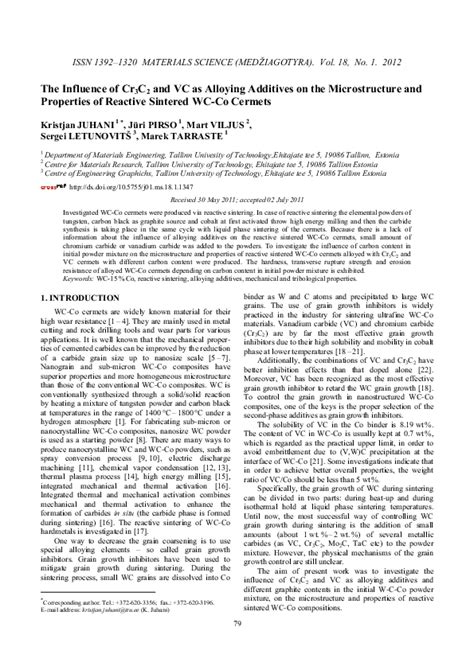 pdf the influence of cr3c2 and vc as alloying additives on the
