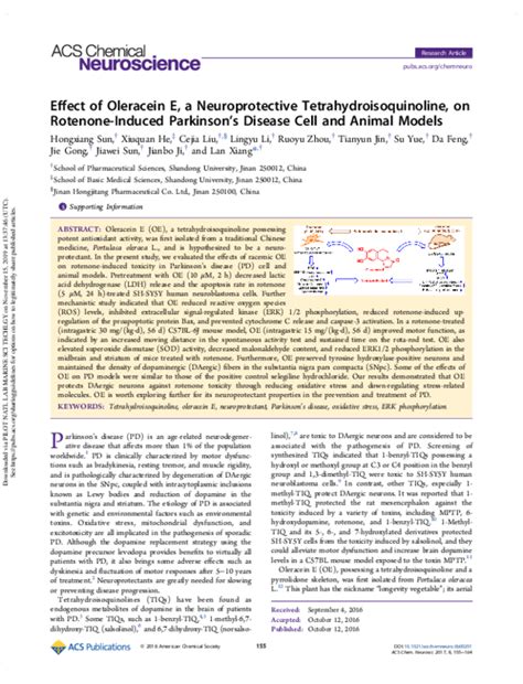 Pdf Effect Of Oleracein E A Neuroprotective Tetrahydroisoquinoline