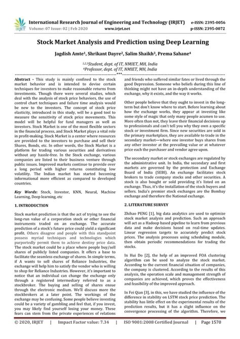 Irjet Stock Market Analysis And Prediction Using Deep Learning Pdf