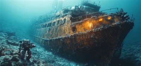 Exploring The Depths Of The Ocean With A Robotic Submarine Near A