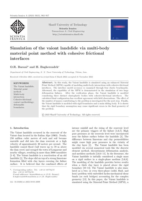 pdf simulation of the vaiont landslide via multi body material point