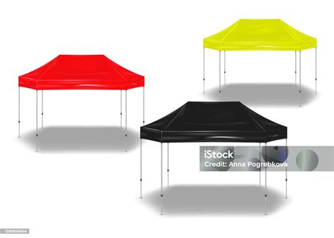 육각형 팝업 캐노피 텐트 전시회 야외 쇼 파빌리온 이벤트 윤곽입니다 색상 세트입니다 블랙 레드 옐로우 컬러 재색이 간편합니다 설계를 위한 벡터 템플릿 캐노피에 대한 스톡