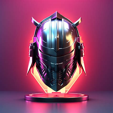 3d Gradient Cyberpunk Shiny Samurai Helmet Hacker Bust Logo By