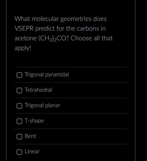 Solved What Molecular Geometries Does Vsepr Predict For The