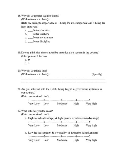 Education Questionnaire Template
