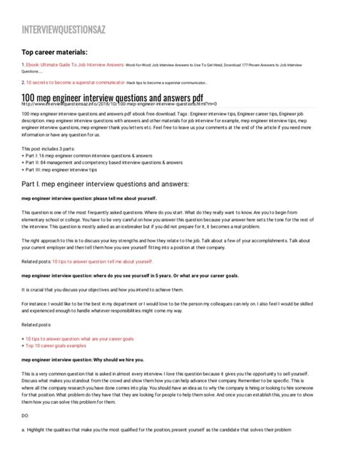 100 mep engineer interview questions and answers pdf