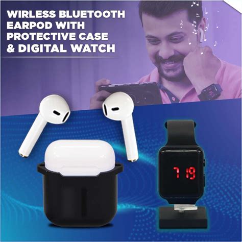 Buy Wireless Bluetooth Earpod With Protective Case And Digital Watch Online At Best Price In