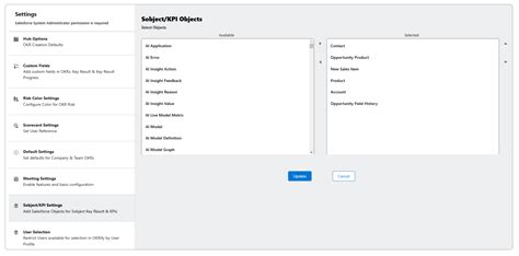 Sobject KPI Objects Settings OKRify