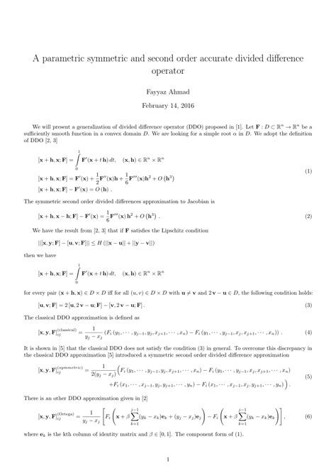 Pdf A Parametric Symmetric And Second Order Accurate Divided Difference Operator