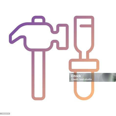 Hammer And Chisel Pixel Perfect Gradient Linear Vector Icon Stock Illustration Download Image