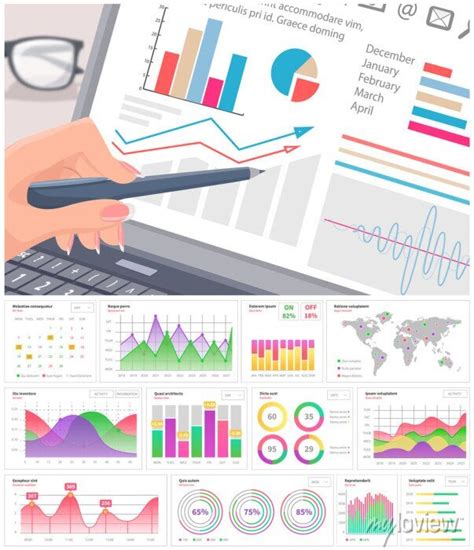Infographic Chart Vector Template Annual Statistics Curve Graph • Wall Stickers Colours