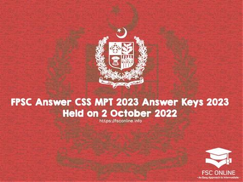 Fpsc Answer Css Mpt 2023 Answer Keys 2023 Held On 2 October 2022