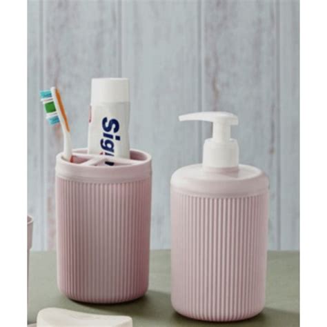 Купити Аксесуари для ванної дозатор для рідкого мила та склянка для зубних щіток Рожевий за