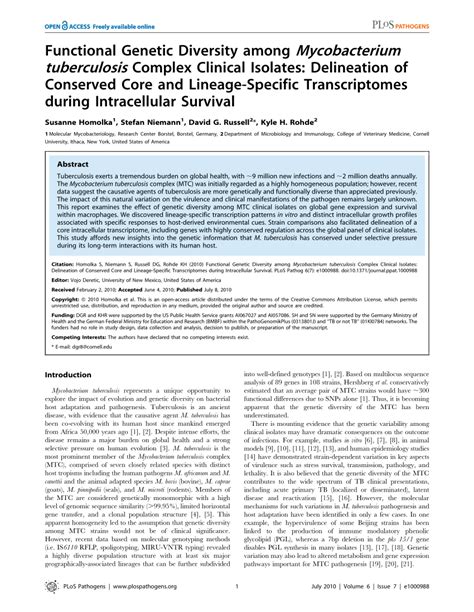 Pdf Functional Genetic Diversity Among Mycobacterium Tuberculosis