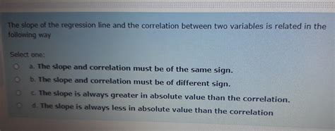 Solved The Slope Of The Regression Line And The Correlation Chegg Com