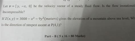 Let V Y−x0 Be The Velocity Vector Of A Steady Fluid Flow Is The Flow