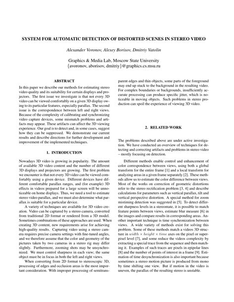 Pdf System For Automatic Detection Of Distorted Scenes In Stereo Video