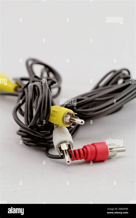 Three Audio Left Right Video RCA Cable And Plug Red Stock Photo Alamy