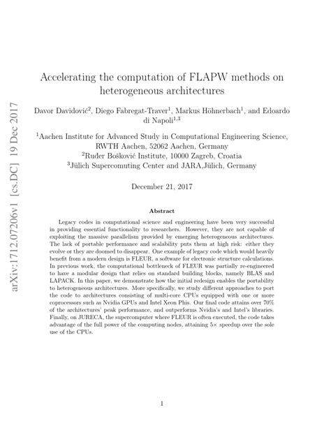 Pdf Accelerating The Computation Of Flapw Methods On Heterogeneous Architectures