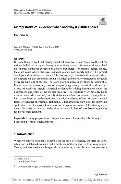 Pdf Merely Statistical Evidence When And Why It Justifies Belief