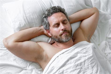 Man Sleeping In Bed Top View Of Handsome Man Sleeping In Bed Morning