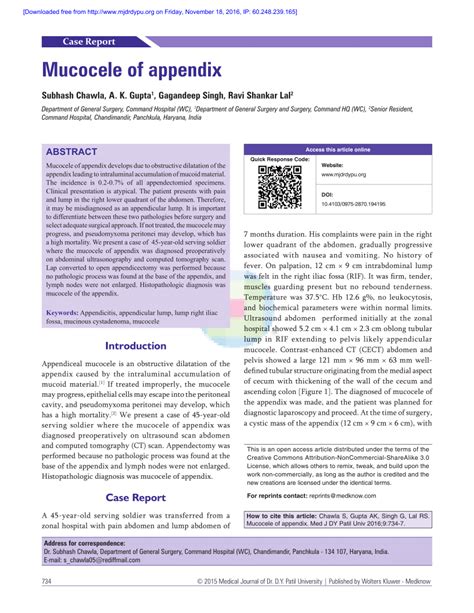 Pdf Mucocele Of Appendix