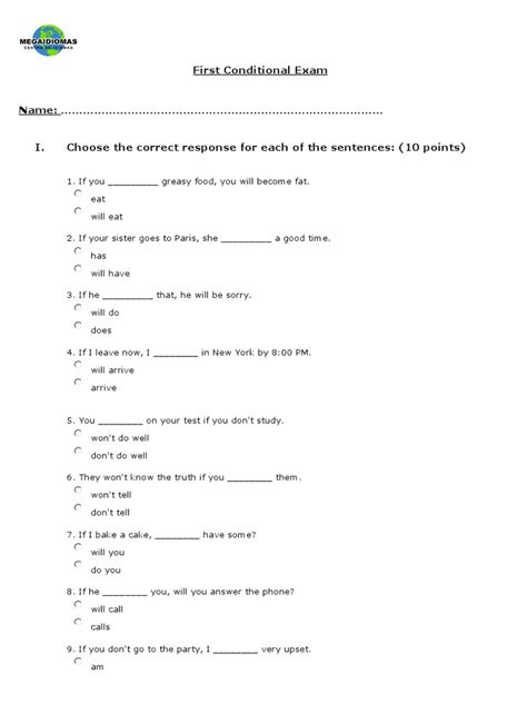 First Conditional Exam Pdf