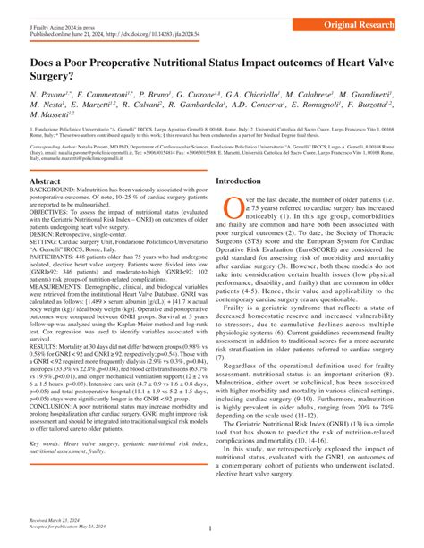 Pdf Does A Poor Preoperative Nutritional Status Impact Outcomes Of