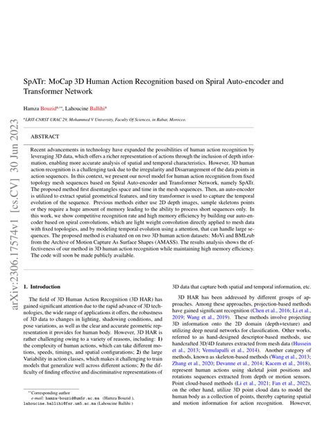 Pdf Spatr Mocap 3d Human Action Recognition Based On Spiral Auto
