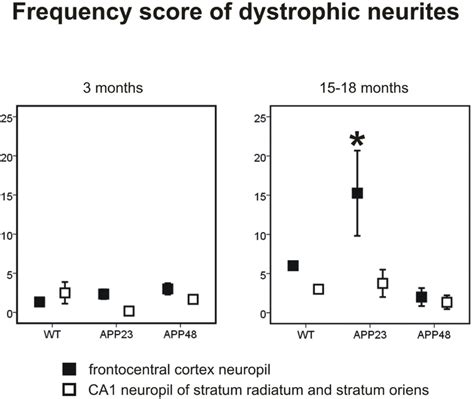 Frequencies Of Dystrophic Neurites In Wild Type App23 And App48 Mice Download Scientific