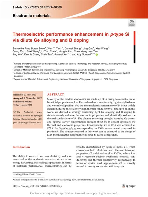 Thermoelectric Performance Enhancement In P Type Si Via Dilute Ge Alloying And B Doping