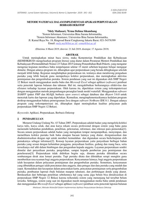 Pdf Metode Waterfall Dalam Implementasi Aplikasi Perpustakaan