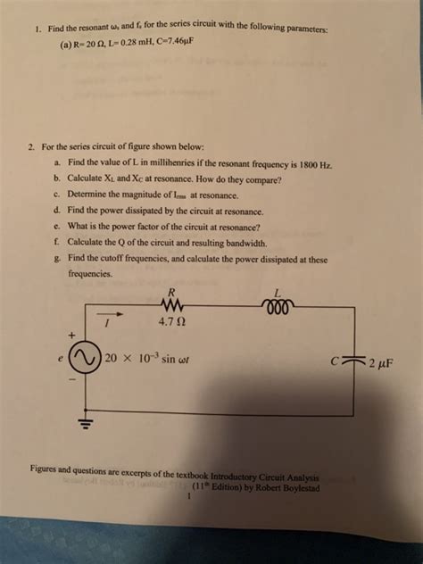 Solved A Series Resonant Circuit Has A Resonant Frequency Chegg
