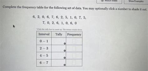 Solved Watch Video Show Examples Complete The Frequency Table For The Following Set Of Data