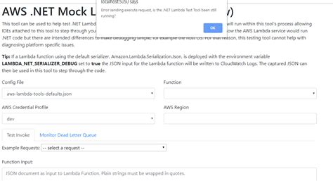 error when executing lambda error sending execute request is the