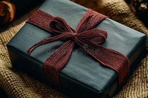 Gift Box Red Ribbon Tied Around Placed Wooden Surface Stock Photos ...